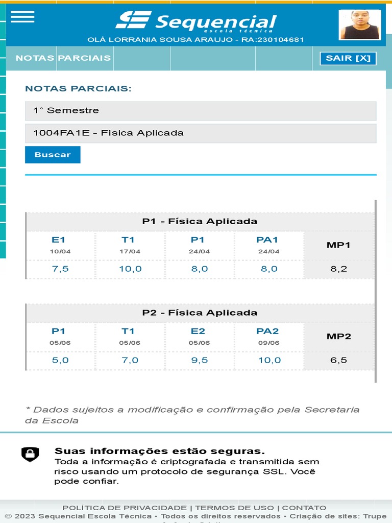 NOTAS PARCIAIS - Portal Do Aluno - Sequencial | PDF
