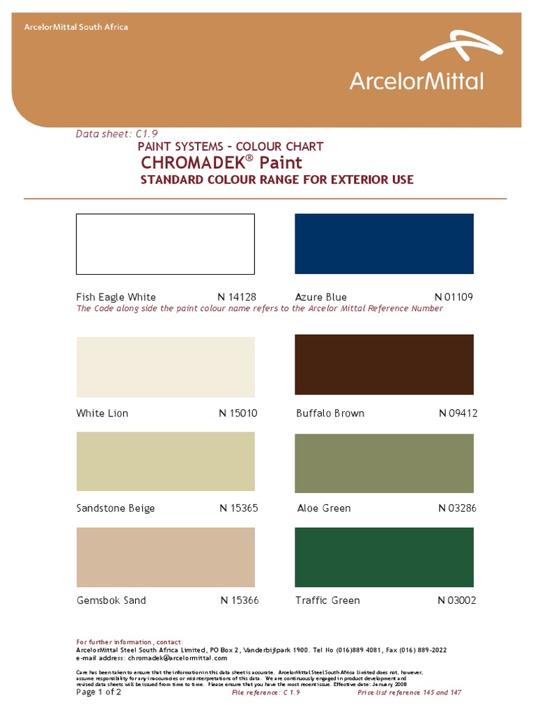 05 Web - Datasheet - c1.9 Chromadek Colour Chart | PDF | Computing