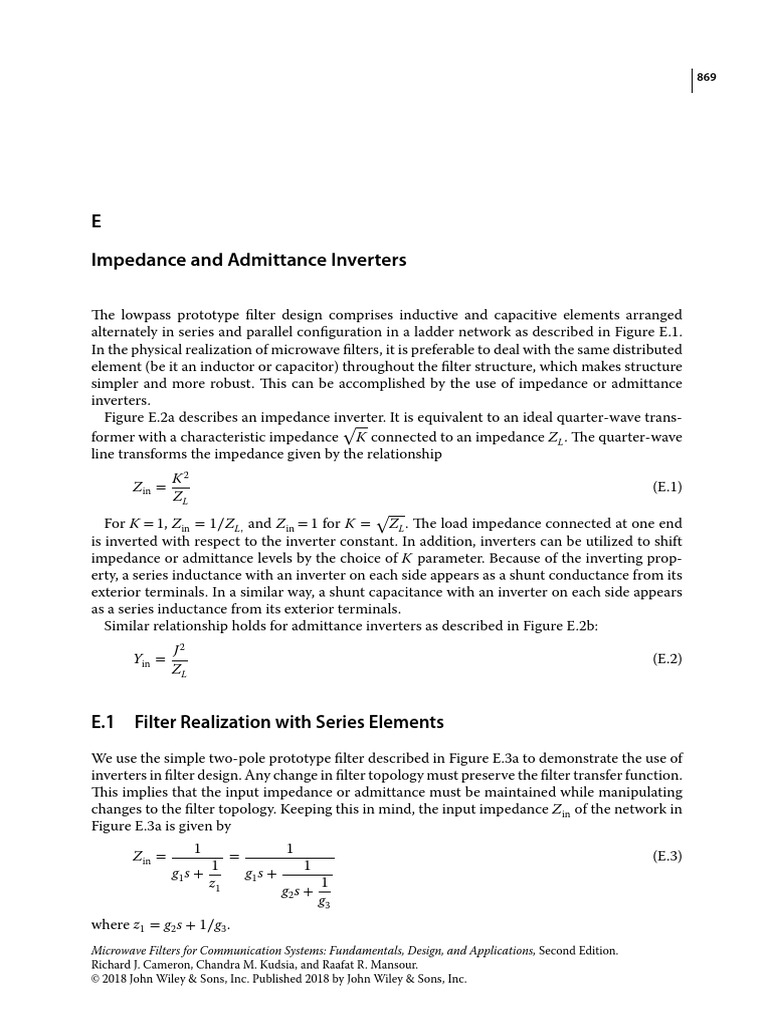 Impedance and Admittance Inverters in Filters | PDF | Electronic Filter ...