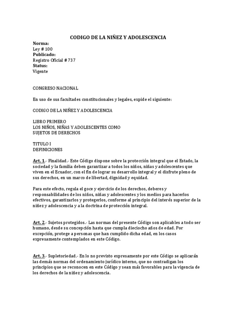 Codigo de La Niñez y Adolescencia | PDF | Invalidez | Amamantamiento