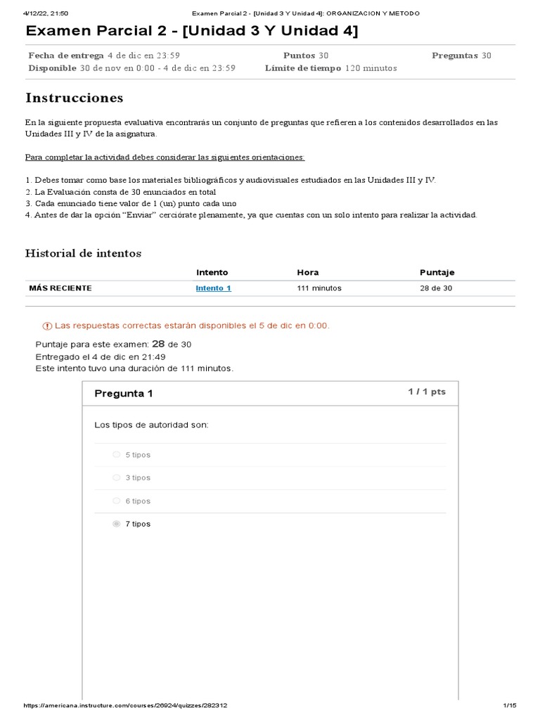 Examen Parcial 2 - (Unidad 3 Y Unidad 4) - ORGANIZACION Y METODO | PDF | Planificación | Gestión ...