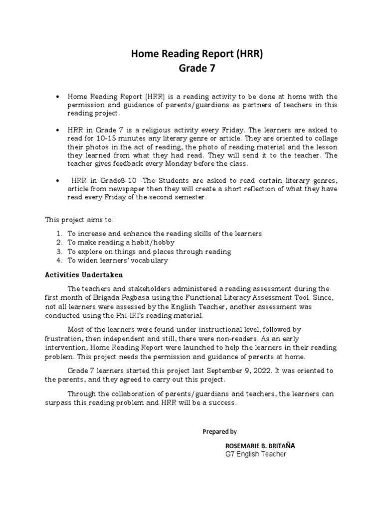 Home Reading Report | PDF