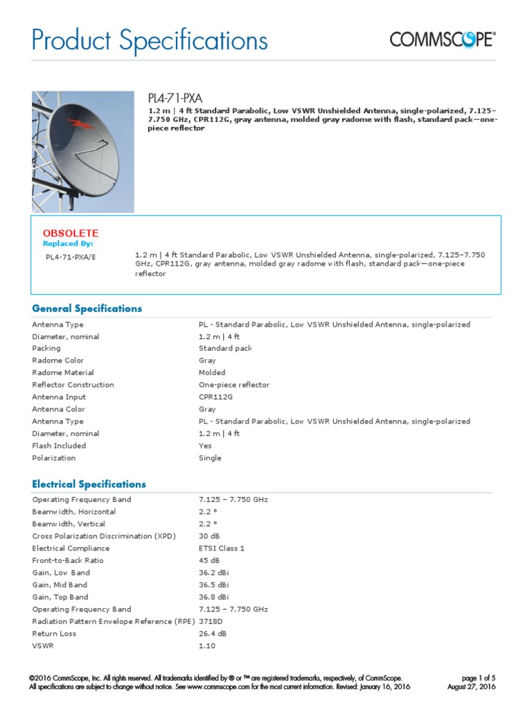 ANDREW Pl4-71-Pxa - Specifications | PDF | Antenna (Radio) | Information And Communications ...