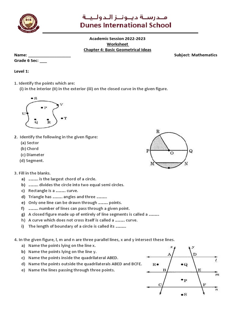Basic Geometrical Idea Worksheet | PDF