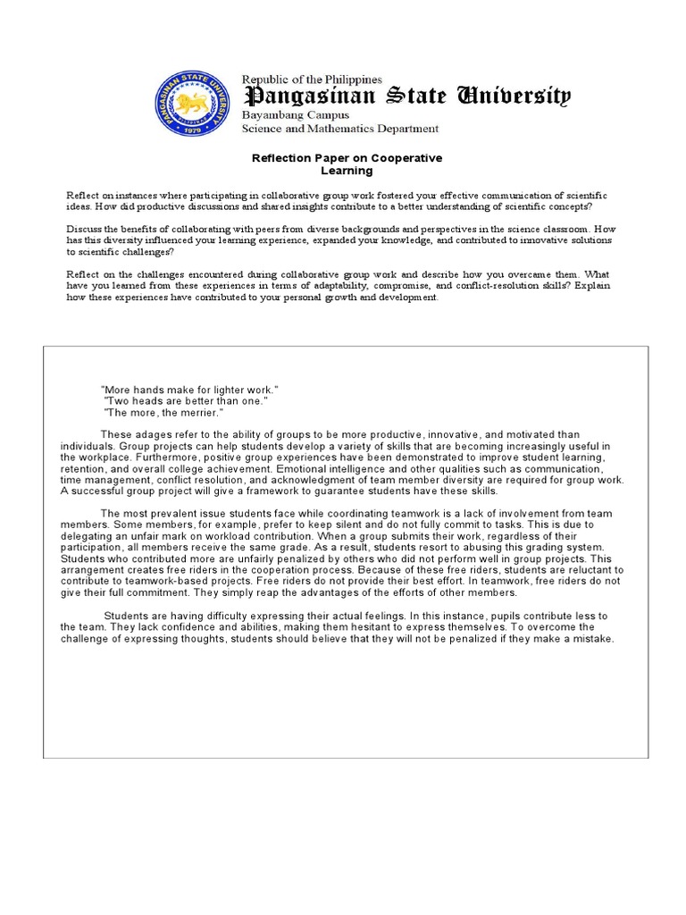 Reflection - Cooperative Learning | PDF | Learning | Experience
