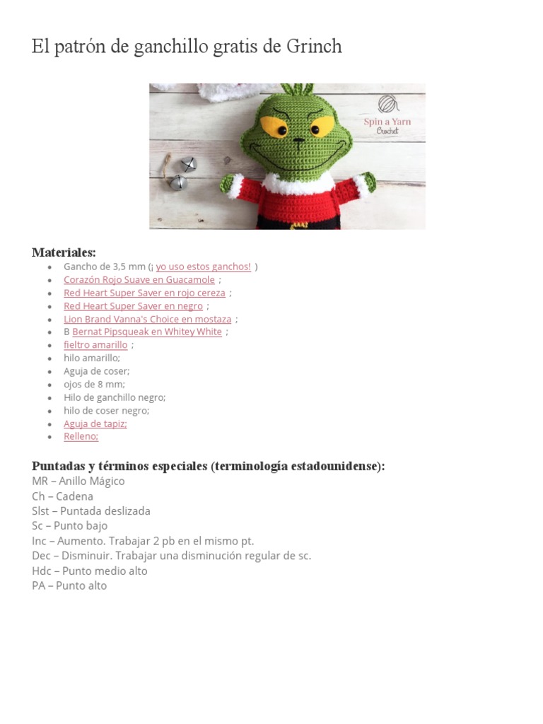Patrón de Ganchillo del Grinch Gratis | PDF | Tejer | Textiles