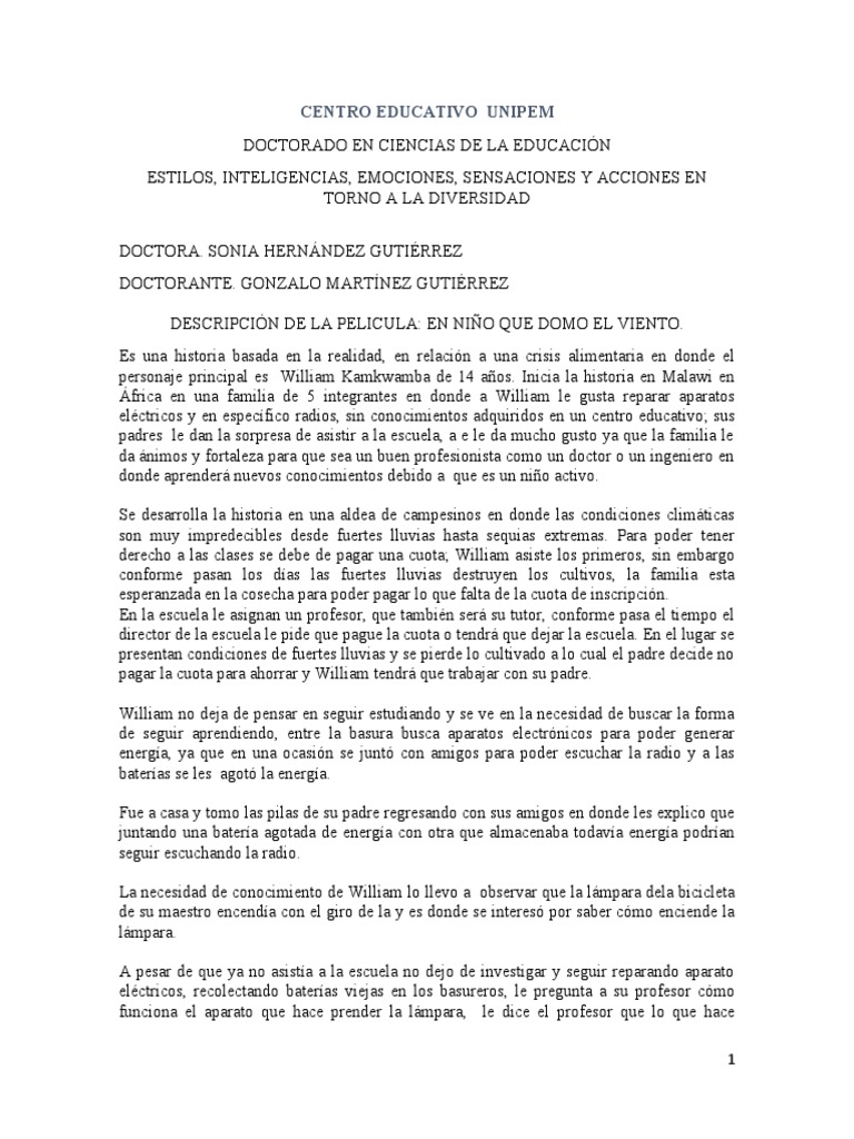 EL NIÑO QUE DOMO EL VIENTO- GONZALO MARTINEZ | PDF