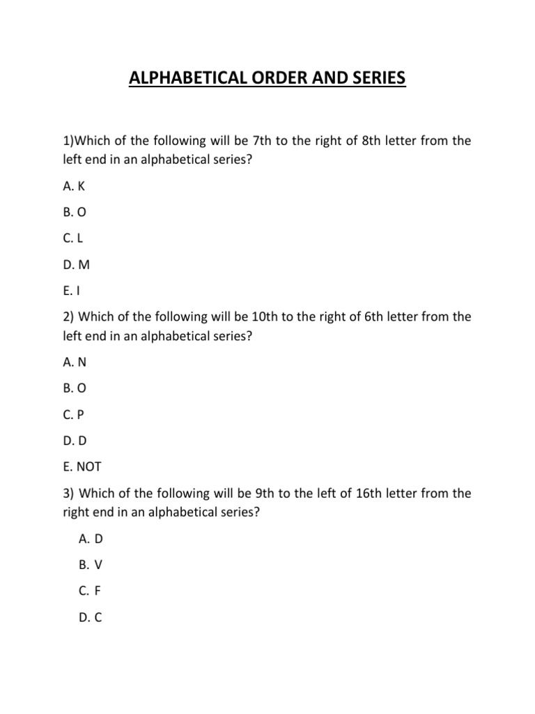 Alphabetical Order and Series (Bank) | PDF | Alphabet | English Language