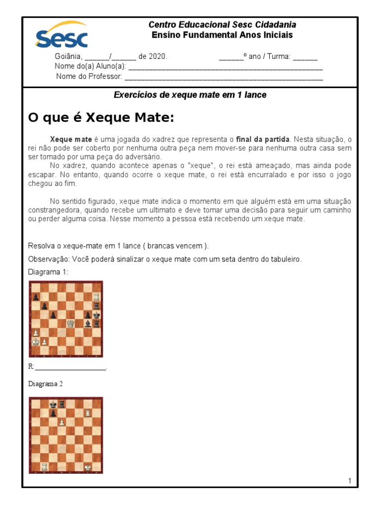 Atividade de Xadrez - Lista de Exercicio de Xeque Mate em 1 Lance - 13-04 À 17-04 PDF | PDF