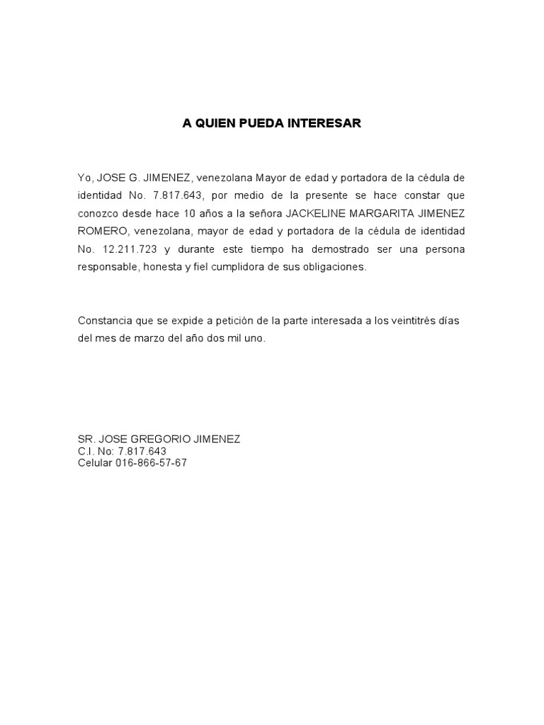 A Quien Pueda Interesar | PDF