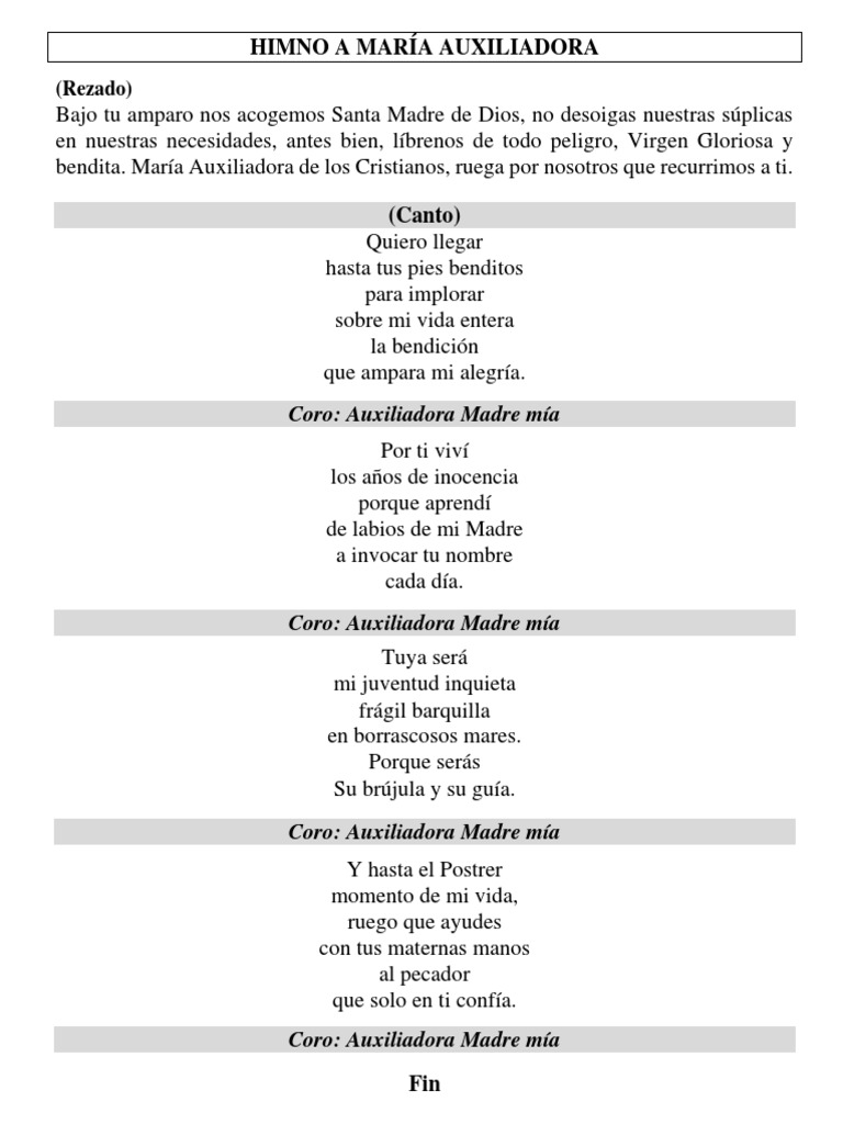 Himno A María Auxiliadora | PDF