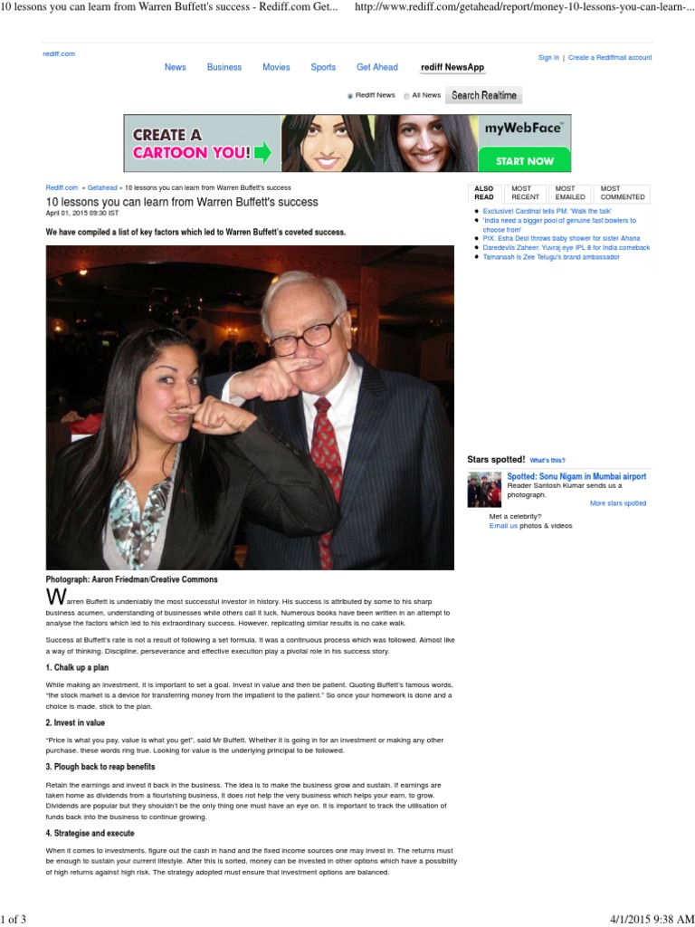 10 Lessons You Can Learn From Warren Buffett's Success - Rediff | PDF ...