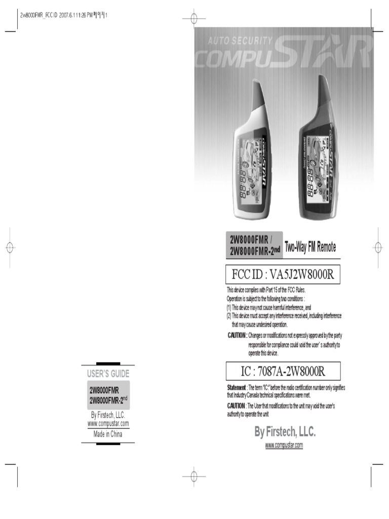 Compustar 2W8000FMR Manual | PDF | Manual Transmission | Radio