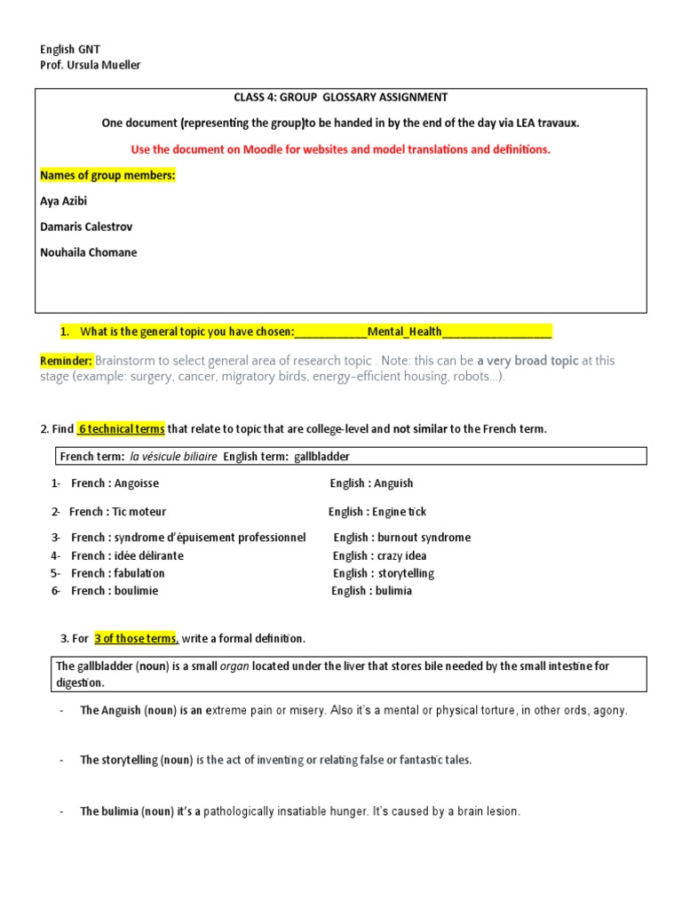 Assignment Class4 Glossary GNT | PDF | Bulimia Nervosa | Bile