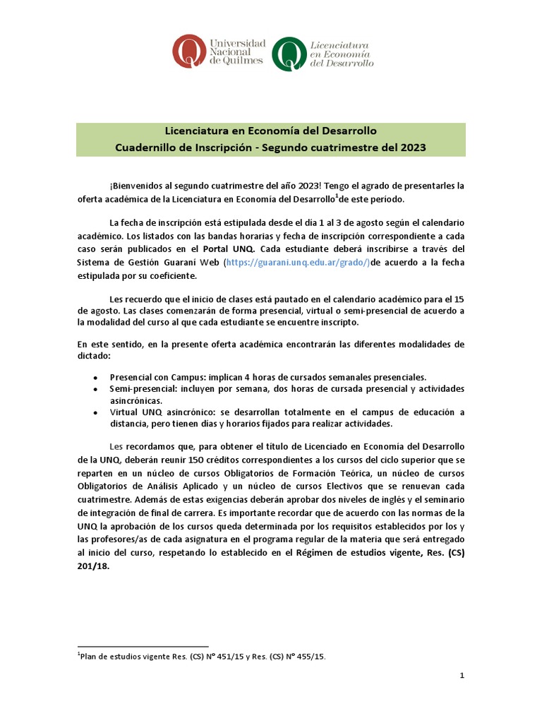 Cuadernillo Lic Economía Del Desarrollo 2c - 2023 | PDF | Plan de ...