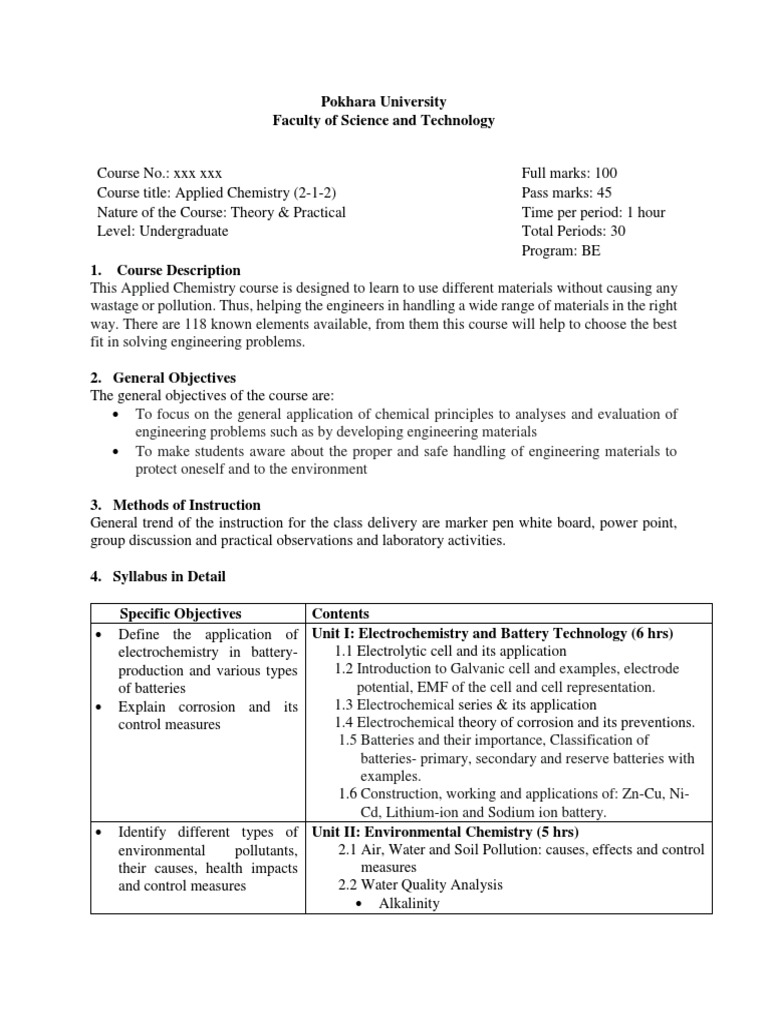 Applied Chemistry Pdf Chemical Reactions Electrochemistry