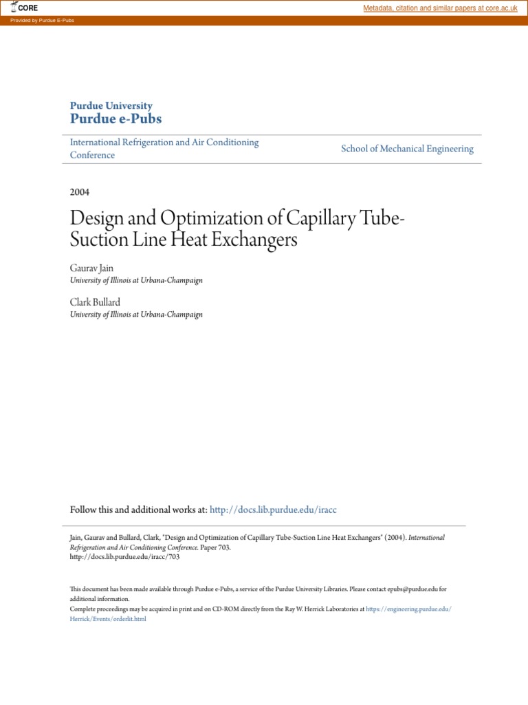 Design and Optimization of Capillary Tube-Suction Line Heat Exchangers | PDF | Heat Exchanger | Heat