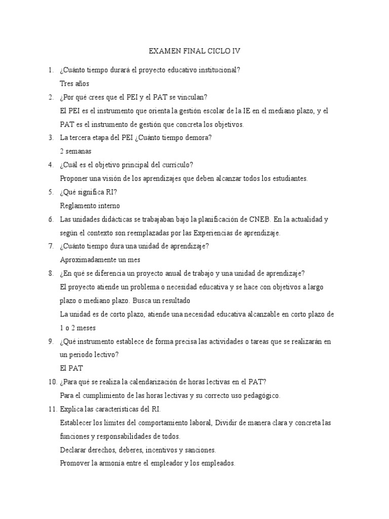 Examen Final Ciclo IV | PDF
