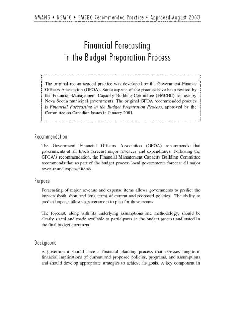 Financial Forecasting in The Budget Preparation Process | PDF ...