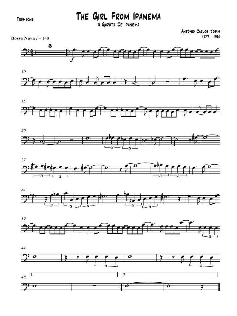 Garota de Ipanema - Trombone | PDF | Œuvres | Musique populaire