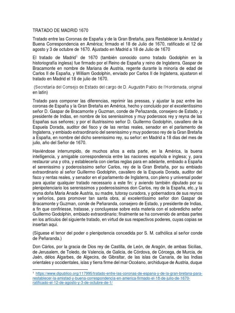 Tratado de Madrid 1670 | PDF | España