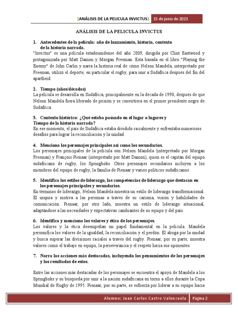 Análisis de La Pelicula Invictus | PDF
