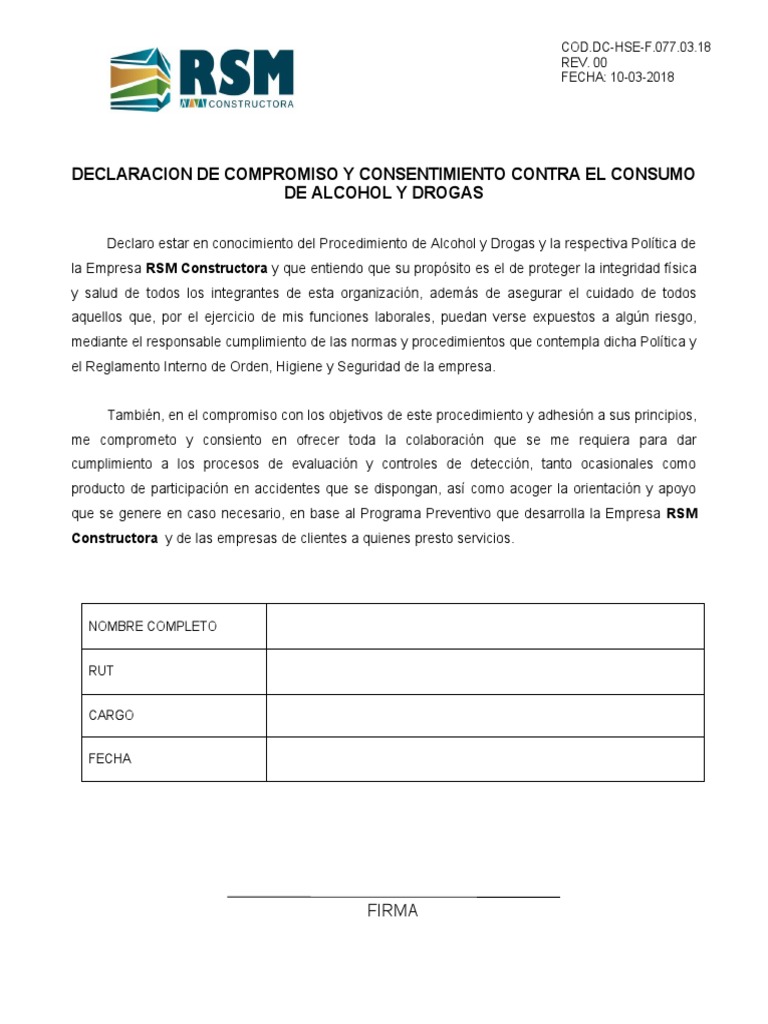 Cod - Dc-Hse-F.077.03.18 - Compromiso y Consentimiento de Alcohol y ...