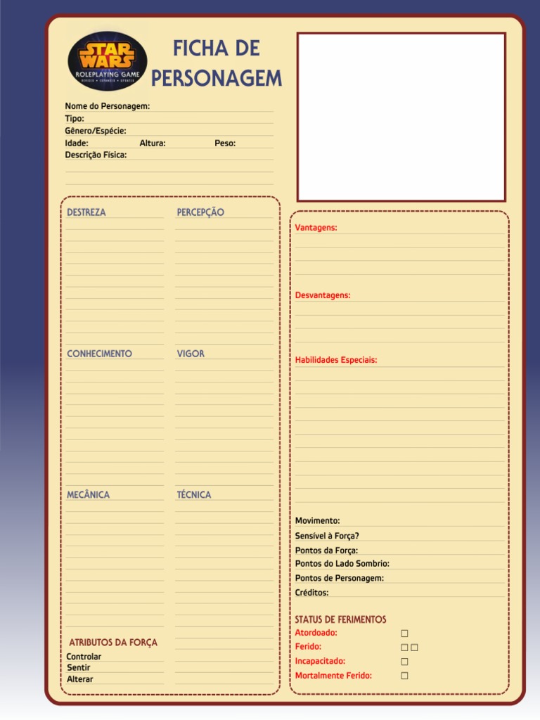 Star Wars RPG - d6 - Ficha de Personagem | PDF