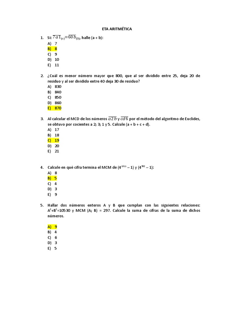 Eta 5 Aritmética | PDF