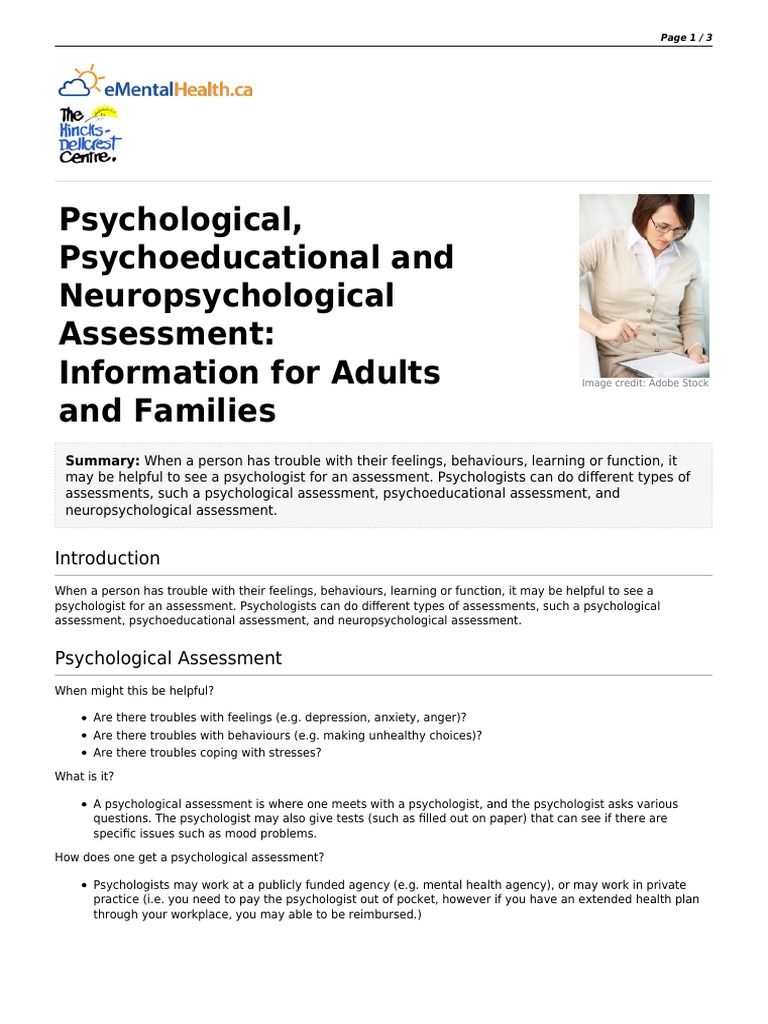 Adult Psychoeducational Assessments | PDF | Neuropsychological ...