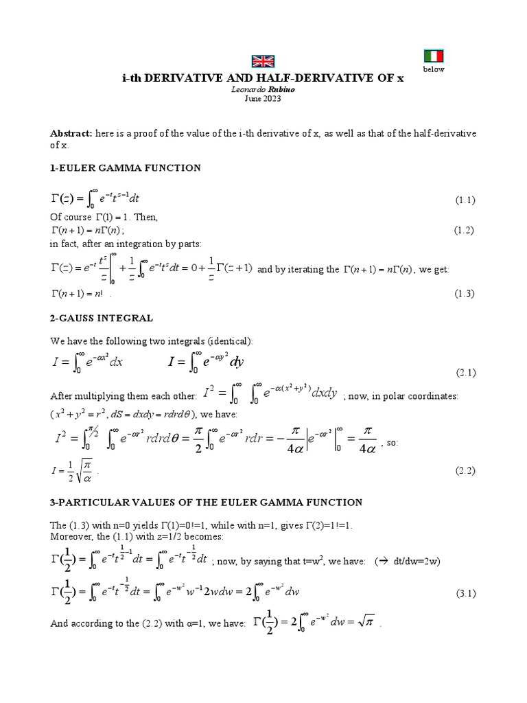 I-Th Derivative and Half-Derivative of X | Download Free PDF | Complex ...