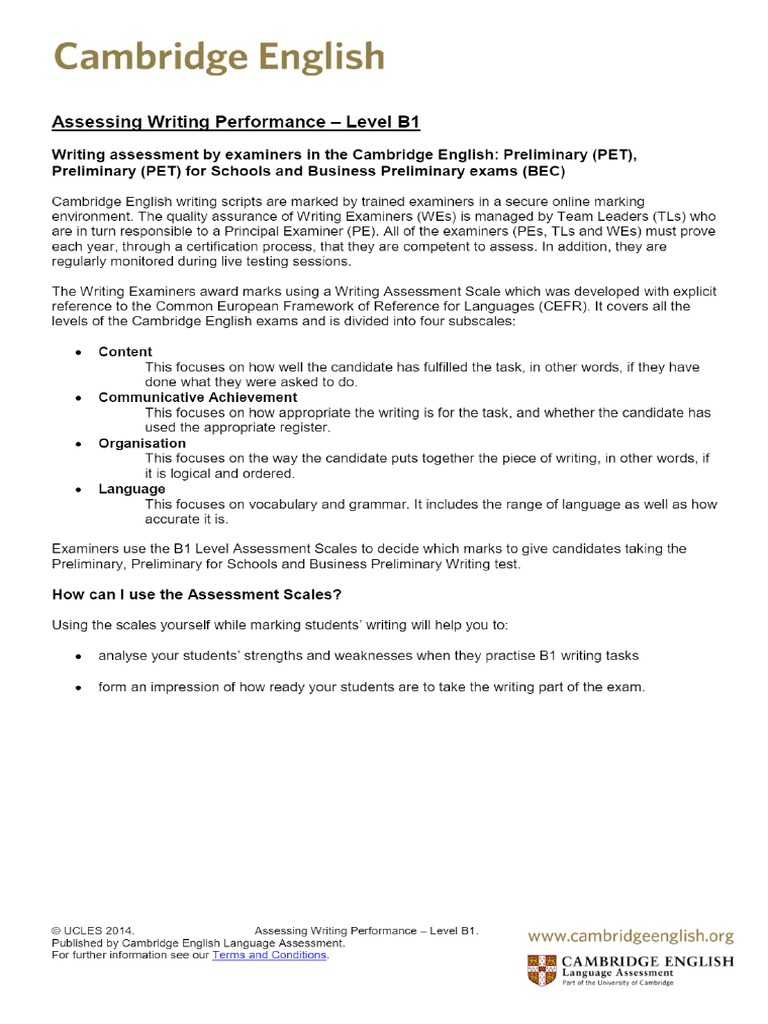 Assessing Writing Performance Level B1 - PDF | PDF