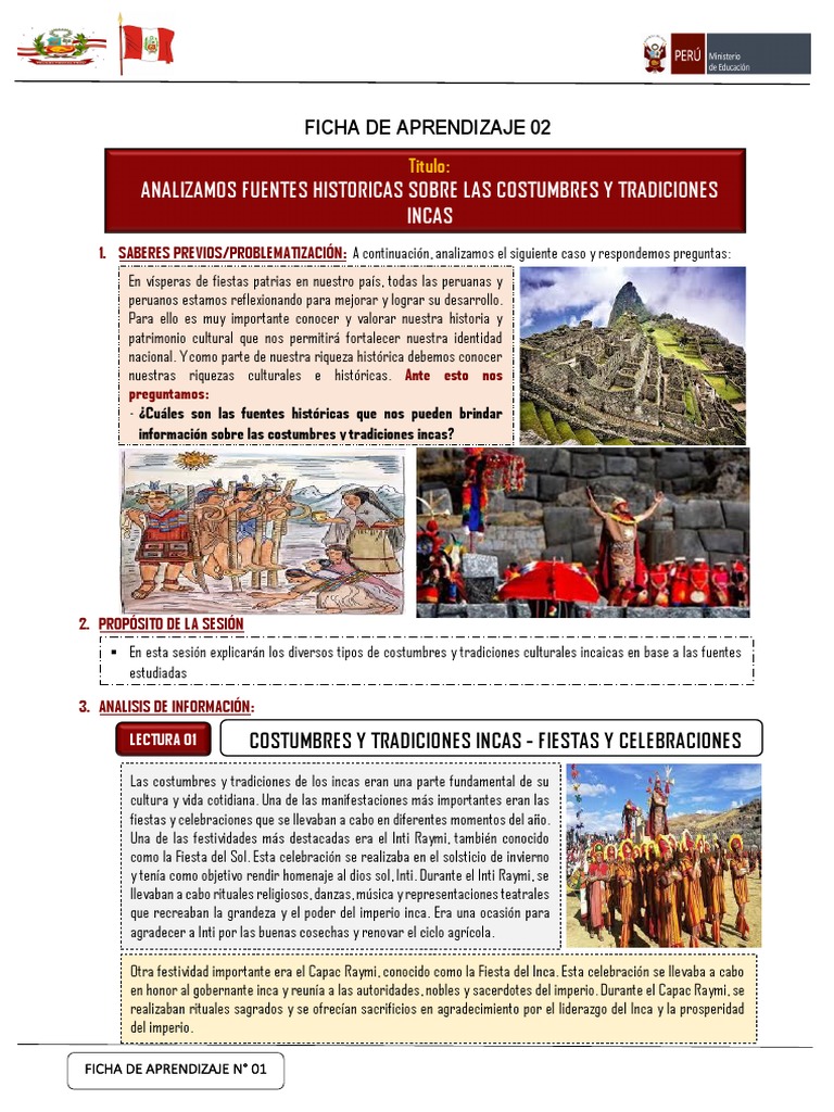 2 Ficha de Aprendizaje CCSS 2° Grado | PDF | Imperio Inca | Ropa