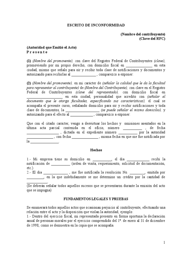 Modelo de Escrito de Inconformidad | PDF | Justicia | Crimen y violencia