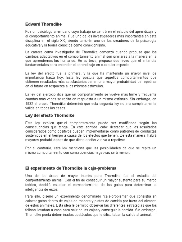 Edward Thorndike | PDF | Comportamiento | Experimentar
