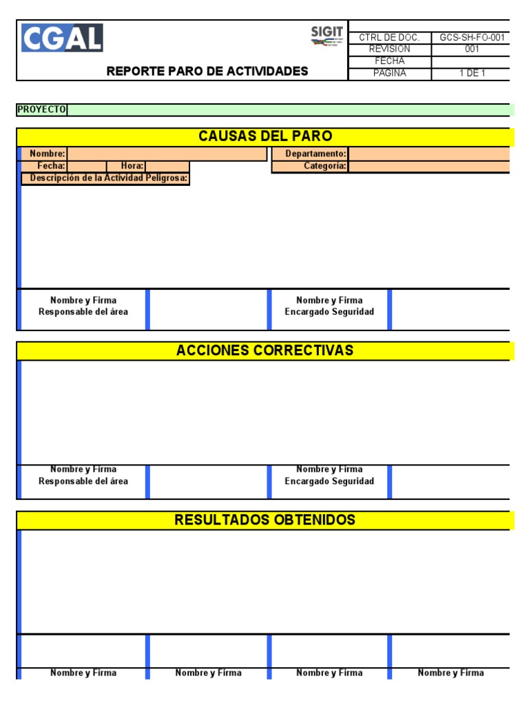 Gcs-Sh-Fo-01 Reporte Paro de Actividades | PDF Gcs-Sh-Fo-01 Reporte Paro de Actividades | PDF