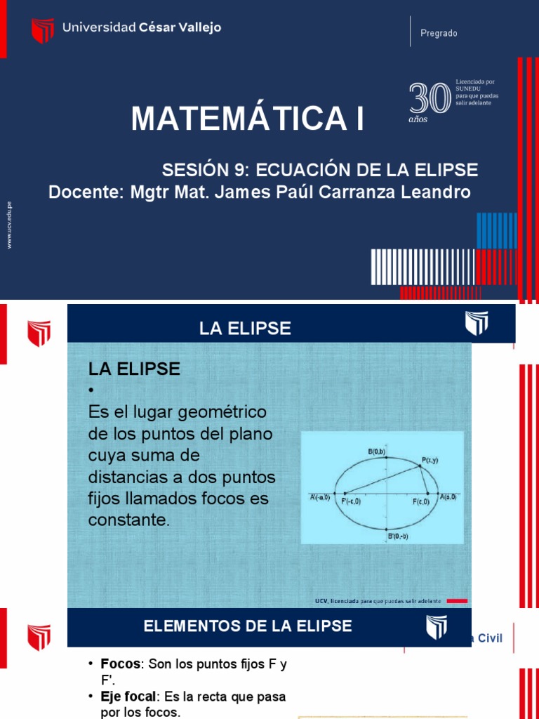 Sesión 09 - Ecuaciones de La Elipse | PDF | Elipse | Geometría analítica