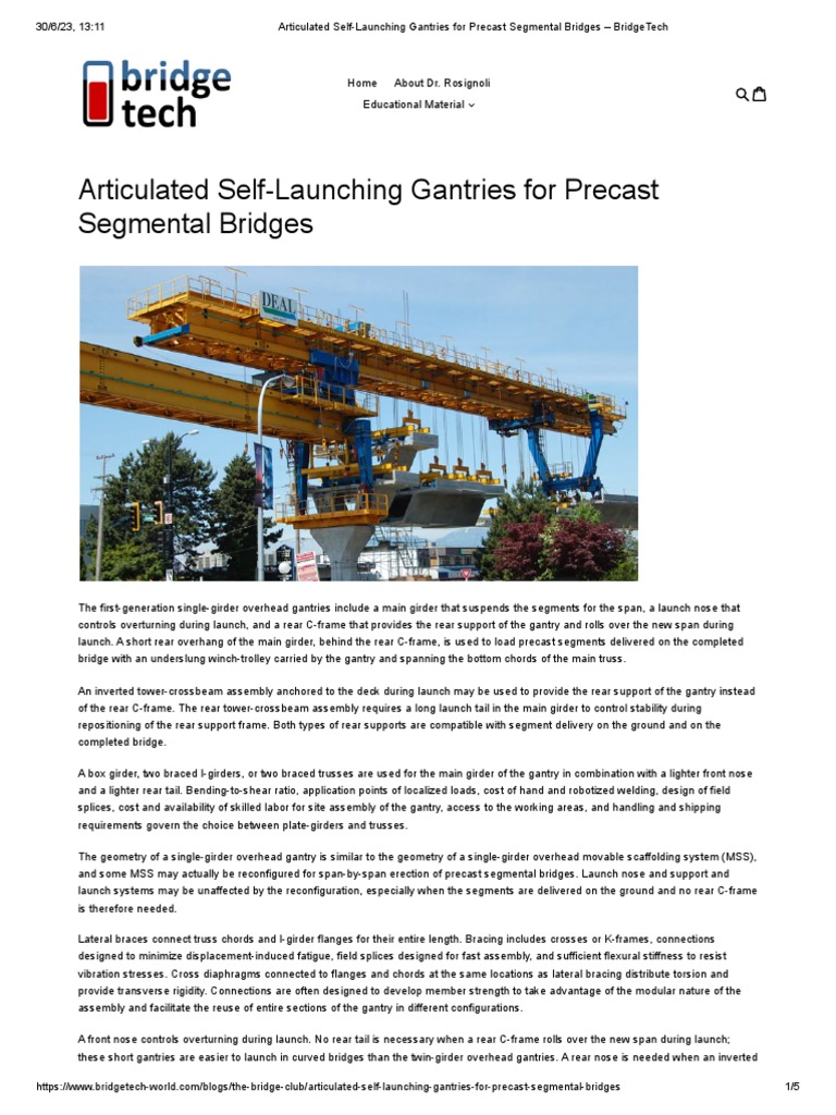 Articulated Self-Launching Gantries For Precast Segmental Bridges - BridgeTech | PDF | Truss ...