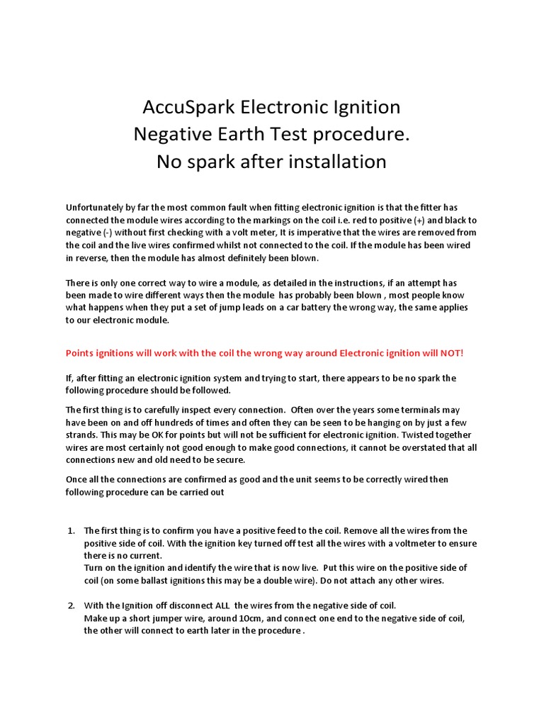 AccuSpark Fault Finding | PDF | Ignition System | Distributor