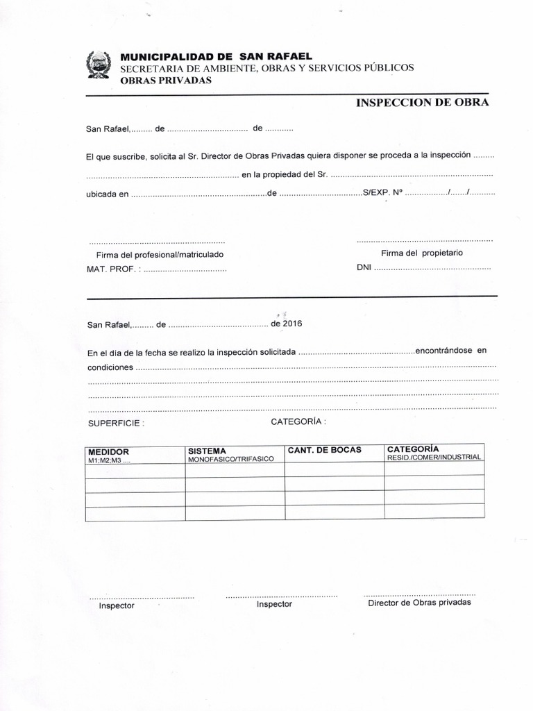 Solicitud de Inspeccion de Obra | PDF