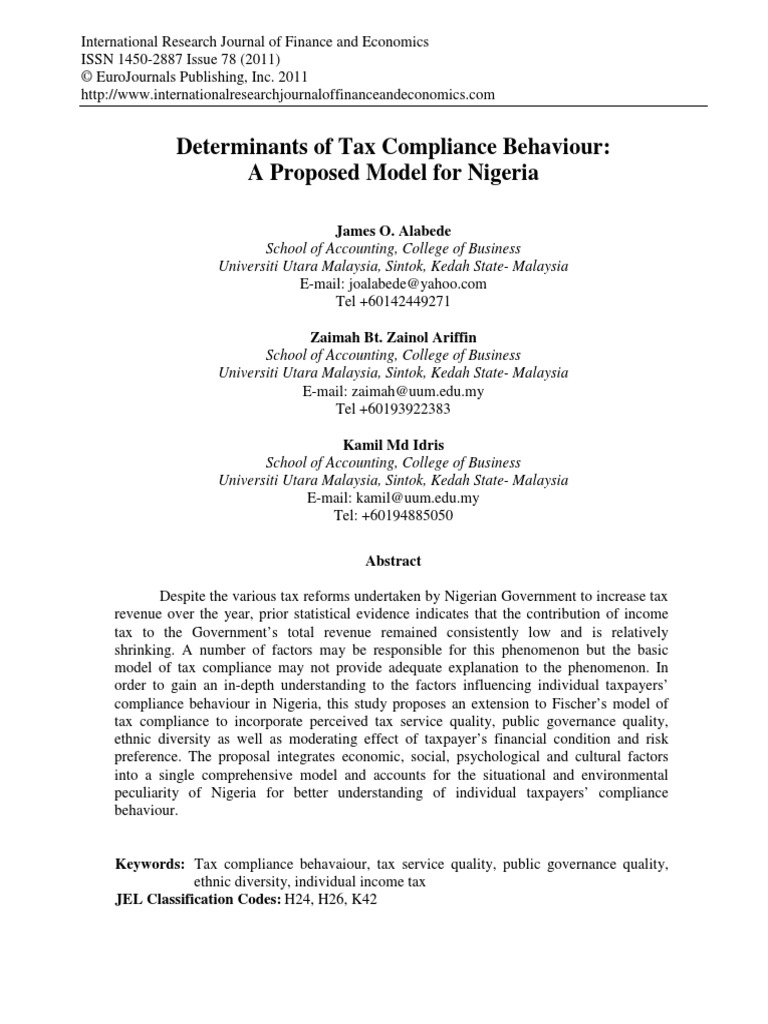 Determinants of Tax Compliance Behaviour | PDF | Taxes | Tax Noncompliance