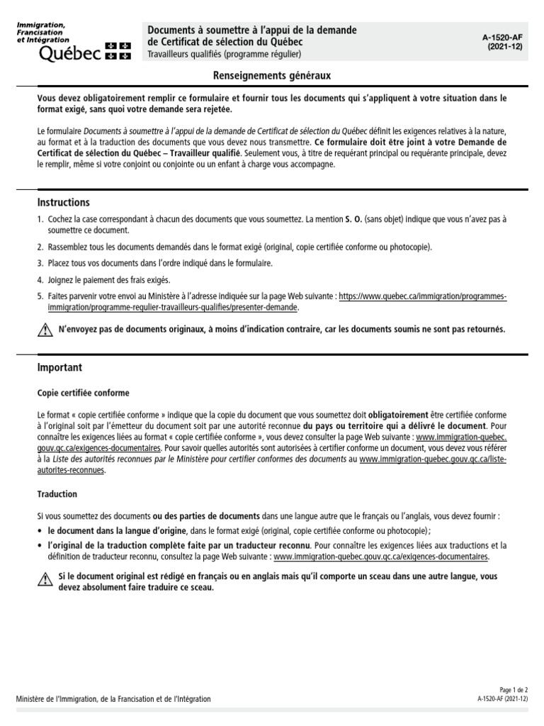 FO Documents Soumettre Appui Demande CSQ | PDF | Traductions ...