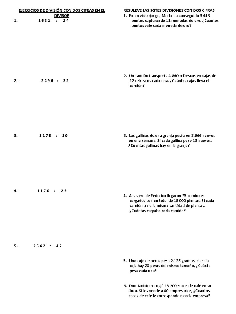 Ejercicios de División con Divisor de Dos Cifras | PDF