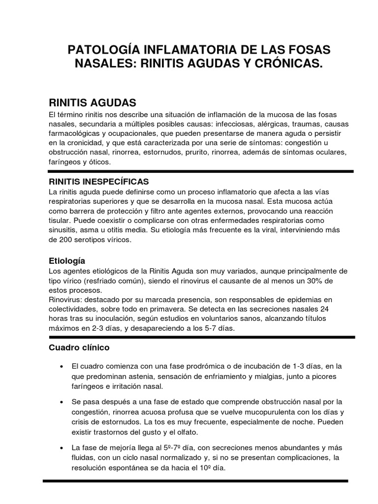 052 - Patología Inflamatoria de Las Fosas Nasales Rinitis Agudas y Crónicas. Rinitis Específicas ...