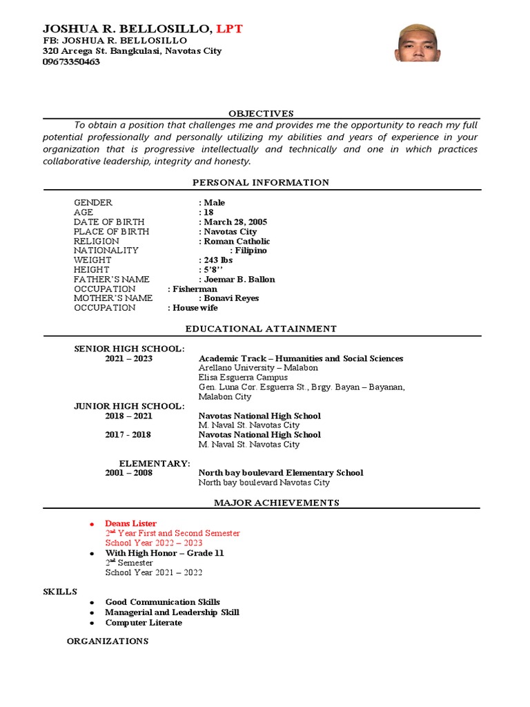 Joshua Bellosillo Resume: Skills & Experience | PDF