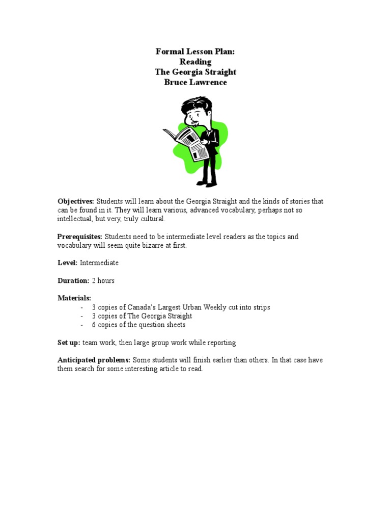 Formal Lesson Plan: Reading The Georgia Straight Bruce Lawrence | PDF ...