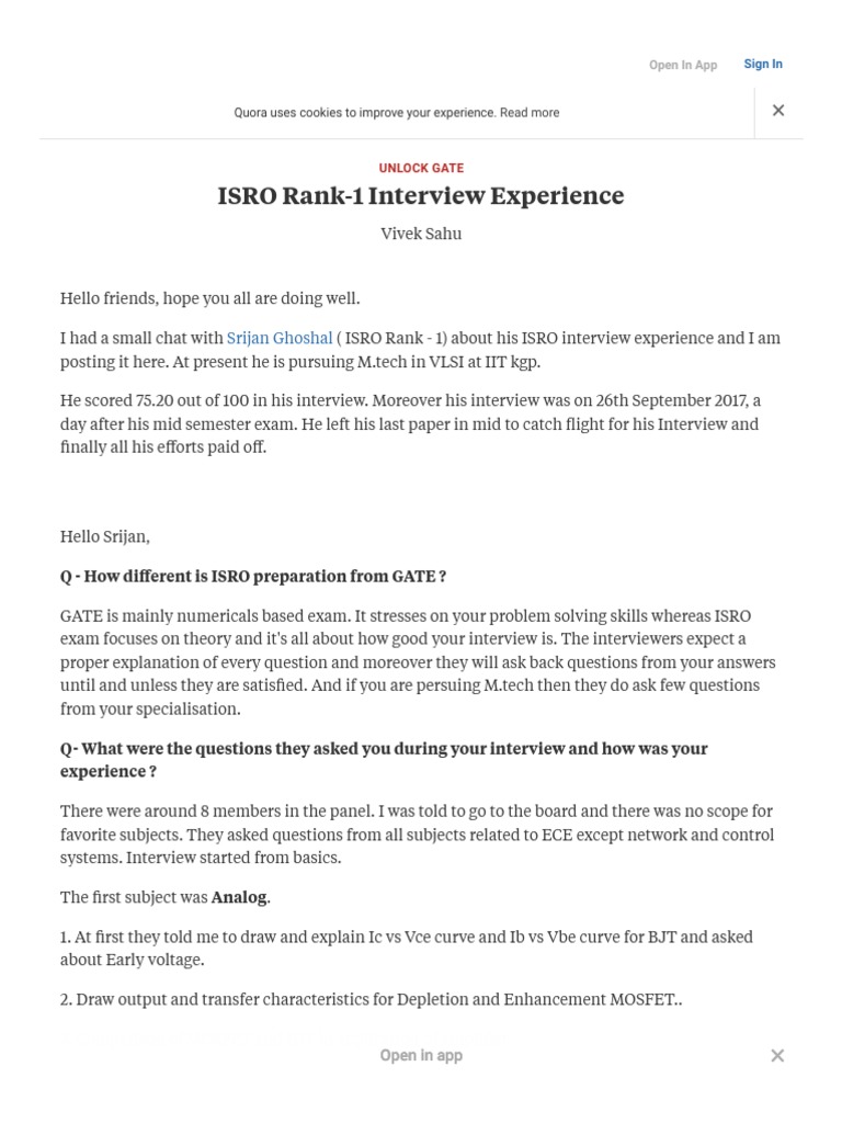 ISRO Rank-1 EC Interview Experience - Quora | PDF | Filter (Signal Processing) | Electricity