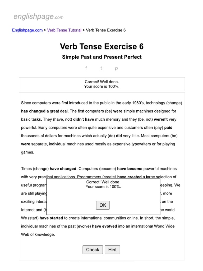 Verb Tense Exercise 6 | PDF