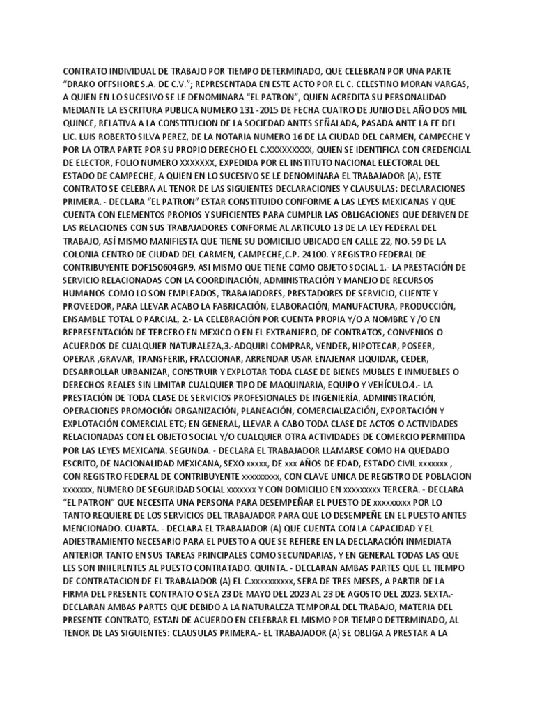 Contrato Por Tiempo Determinado Drako | PDF | México | Justicia
