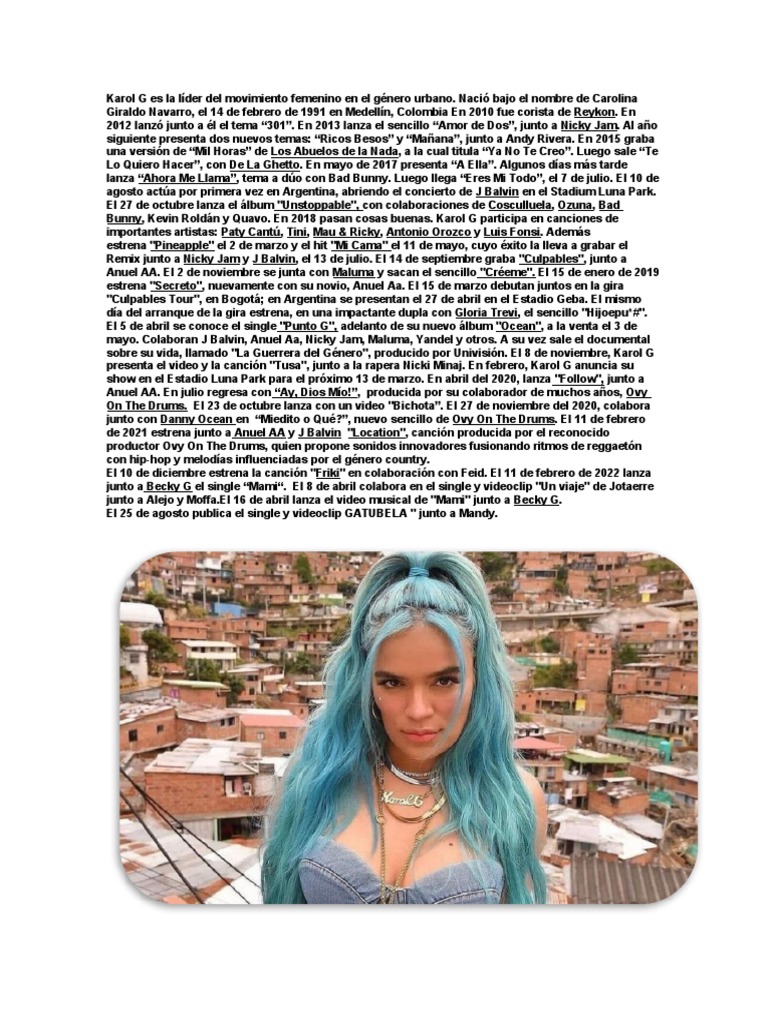 Biografia Karol G | PDF | Música pop | Canciones